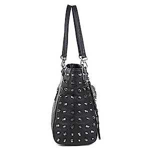 FiveloveTwo Skull Handbag Purse for Women Gothic Top-handle Shoulder Bag PU Leather Tote Satchel Black