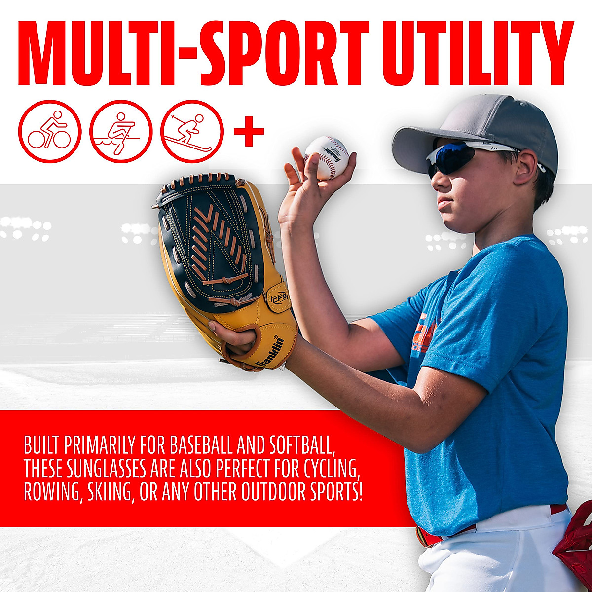 Franklin Sports Oval MLB WHT DLX FLIP-UP Sunglasses, White, 147mm