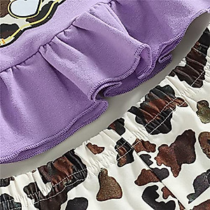 Toddler Kids Baby Girl Easter Outfit Bunny Print Short Sleeve T-Shirt Tops Leopard Flare Pants 2pcs Summer Clothes (Purple,18-24M)