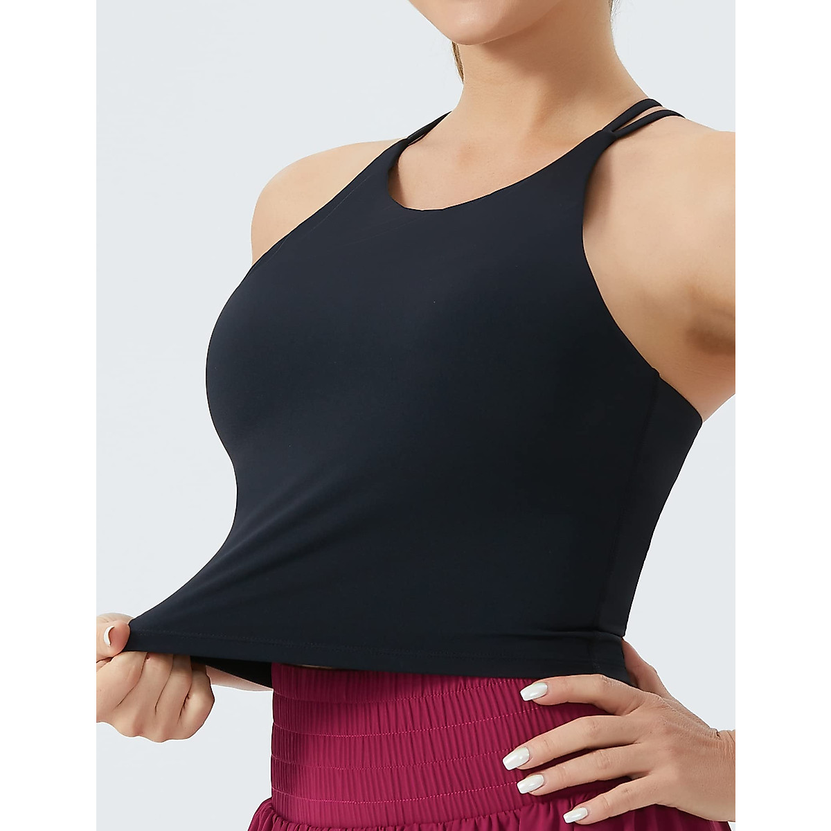 THE GYM PEOPLE Women's Cross Back Sports Bra Halter Neck Workout Crop Tank Tops with Removable Pads Black