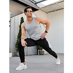 Comdecevis Men's Cargo Jogger Pants Stretch Sweatpants Slim Fit Tactical Pants with Zipper Pockets Casual Trousers Black 3X-Large