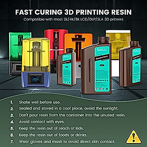 SUNLU 3D Printer Resin, 1kg Fast Curing Standard 3D Resin for LCD DLP SLA Resin 3D Printers, 395-405nm UV Light Curing 3D Printing Liquid Photopolymer Resin, Low Shrinkage, High Precision, 1000g, Grey