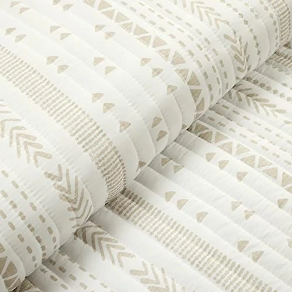 Lush Decor Hygge Stripe Oversized Reversible 3 Piece Quilt Set, King, Neutral & White