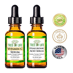 Tree of Life Beauty Facial Skin Care Set, Brightening, Firming, Hydrating, Dry Face, Dermatologist Tested - Vitamin C and Hyaluronic Acid Facial Serum - Skin Care Kit, 2 count of 1 Fl Oz