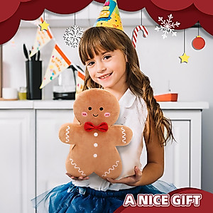Yefound Gingerbread Plush Stuffed Pillow, Christmas Gingerbread Man Pillow, Gingerbread Man Plush Decor Pillow for Holiday Christmas Tree Gifts, 13.8in, Brown