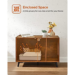 FEANDREA Litter Box Enclosure, Cat Litter Box Furniture Hidden, with Removable Divider, High Legs, Cat House for Indoor Cats, Side End Table, 31.5 x 19.7 x 21.7 Inches, Rustic Brown UPCL006X01