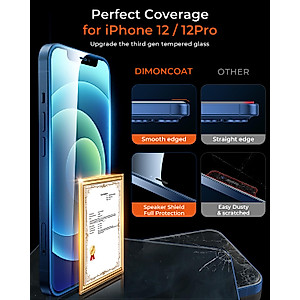 DIMONCOAT 4-PACK Screen Protector Compatible with iPhone 12/ iPhone 12 Pro [Auto Alignment Kit] [10X Military Protection] for 12/12 Pro 6.1'' HD Diamonds Hard Tempered Glass Zero Bubble