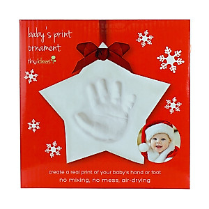Tiny Ideas Newborn Star Christmas Ornament, Holiday Baby's Handprint or Footprint Ornament, Baby's First Christmas, Clay Print Keepsake For Baby Girl Or Baby Boy, With Included Red Ribbon