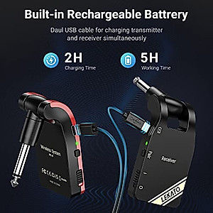 LEKATO Wireless Guitar System 2.4GHz Wireless Guitar Transmitter Receiver with 6 Channels Rechargeable Wireless Audio Digital Guitar System 100 feet Transmission Range for Electric Guitar Bass