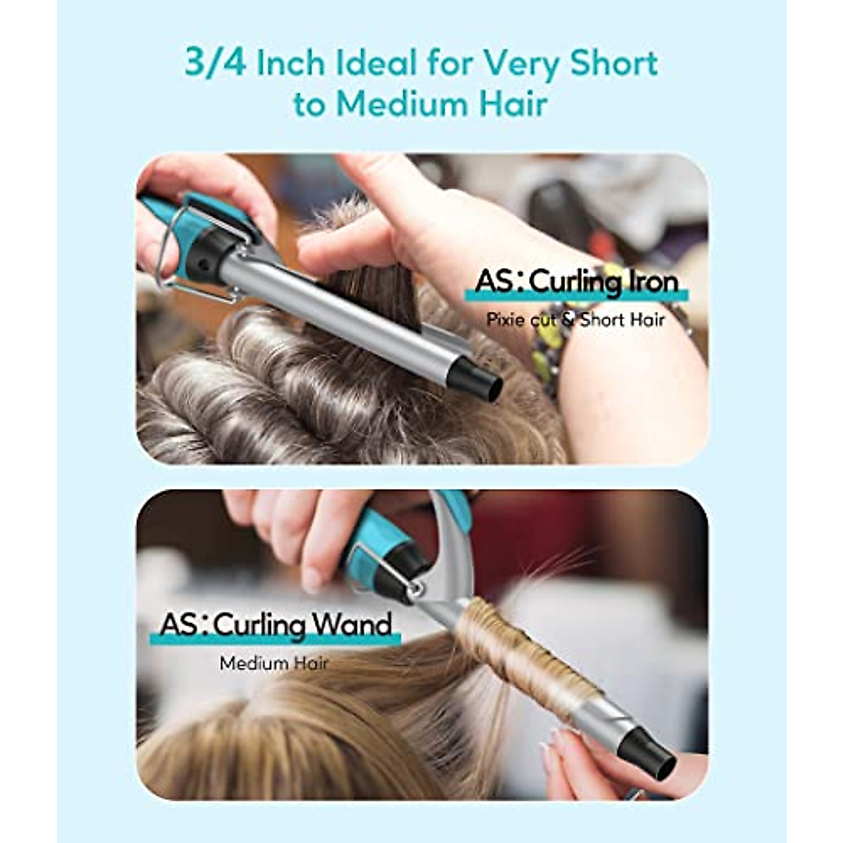 Terviiix 3/4'' Small Curling Iron for Defined Tight Curls, Ceramic Curling Wand Iron for Short to Medium Hair with Keratin & Argan Oil Infused, Digital Display, Long-Lasting, Dual Voltage, with Clamp