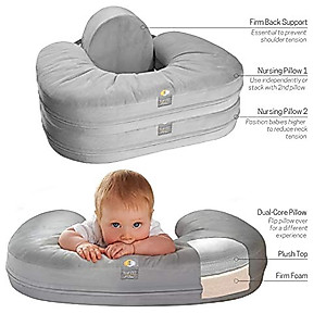 TwinGo Nurse & Lounge Pillow (Grey) - Breastfeeding Pillow for Twins or Two Lounge Pillows || 8 uses || XS to Plus Size Woman || Preemie 0-12+ mo Babies