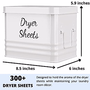 QUILIVIK Farmhouse Metal Dryer Sheet Holder for Laundry Room with Hinged Lid - Large Metal Fabric Softener Dispenser - Dryer Sheet Container with Tray.(Glossy White)