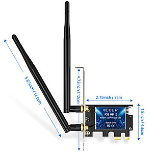 EDUP PCIe WiFi 6E Card Bluetooth 5.2 AX 5400 Mbps AX210 Tri-Band 6Ghz/5.8GHz/2.4GHz PCI-E Wireless WiFi Network Adapter Card for Desktop PC Windows10/11 64-bit