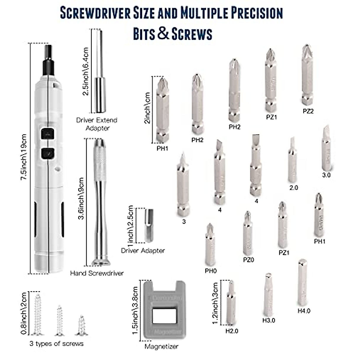 QYBEEDE Cordless Electric Screwdriver, 3.6V Mini Home Screwdriver Set Precision Bits with Screw Accessories Portable Magnetic Repair Tool Rechargeable Power Screwdriver for Phone Watch Camera Laptop