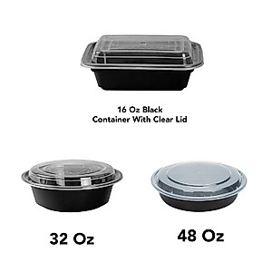 16 oz Meal Prep Rectangular Black Containers with Clear Lids - 50 Sets, Disposable Food Containers, To Go Food Container, Take Out Food Containers