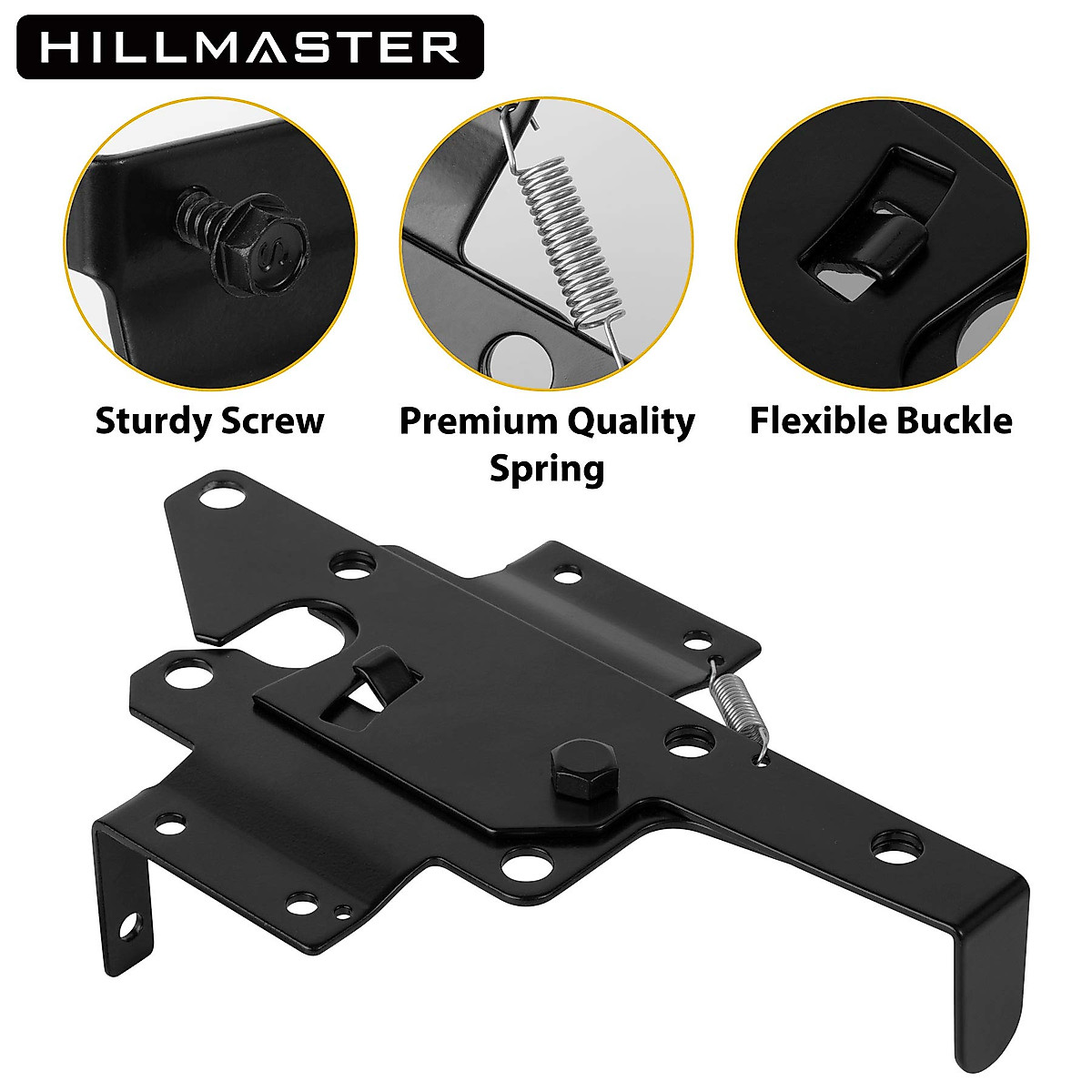 HILLMASTER Heavy Duty Self-Locking Gate Latch for Wooden Fence, Post Mount Automatic Gate Lock Gravity Door Latch Hardware for Secure Pool, Outdoor Garden, Metal Gates Vinyl Fence, Black Finish