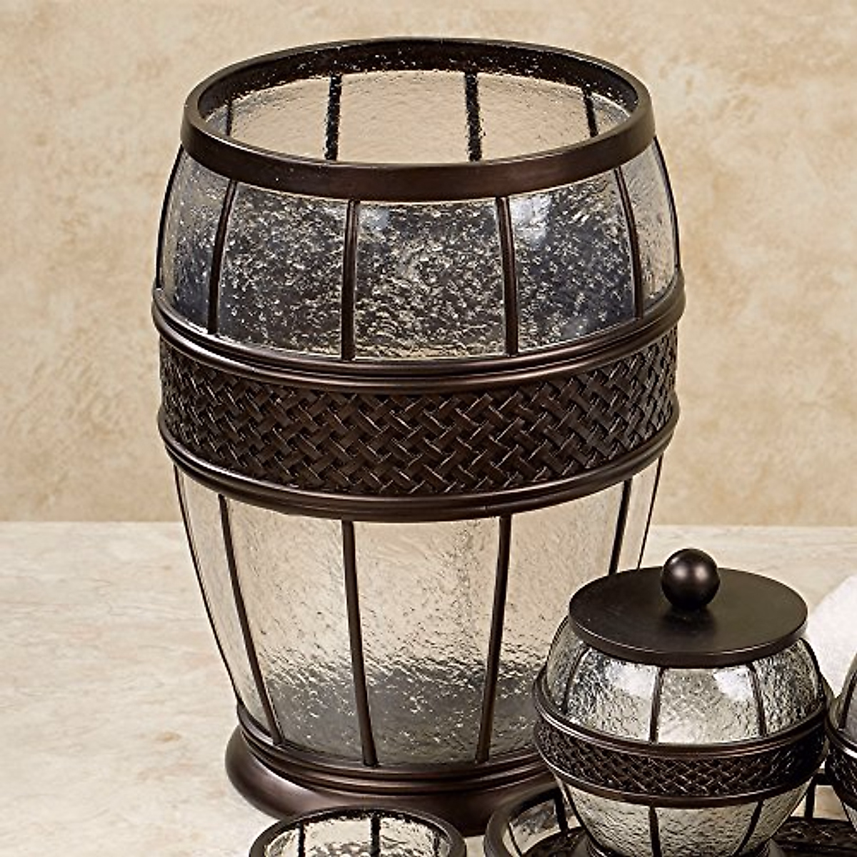 nu steel Resin Crackled Ice Small Trash Can Wastebasket, Garbage Container Bin for Bathrooms, Powder Rooms, Kitchens, Home Offices - Oil Rubbed Bronze