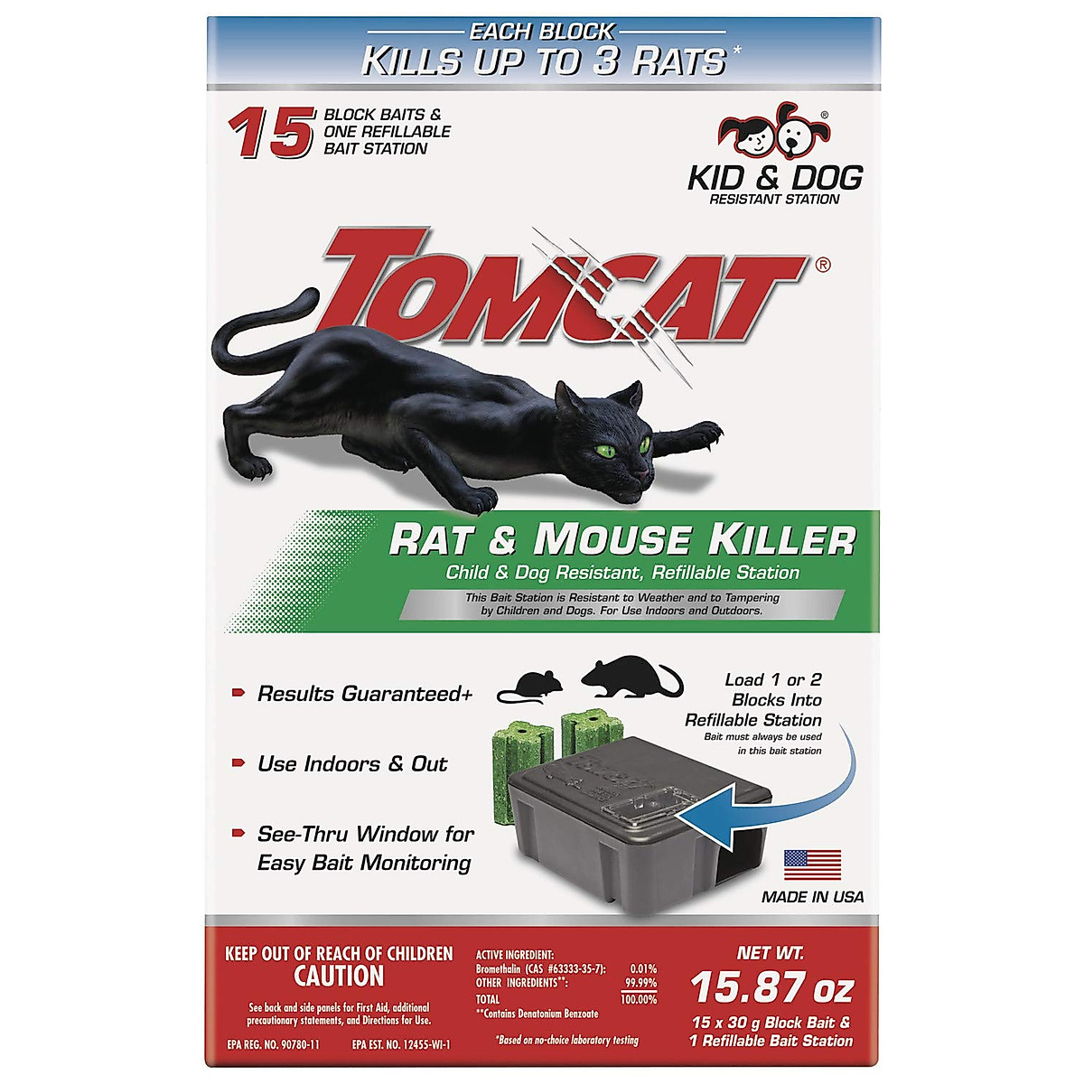 Tomcat Rat & Mouse Killer Child & Dog Resistant, Refillable Station, 1 Station, 15 Bait Blocks (4-Pack)