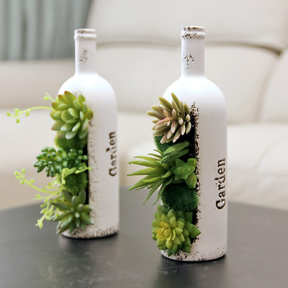 Hisow Artificial Potted Plants, 9.8" Succulent Plants Artificial in Ceramic Wine Bottle, Small Artificial Plants for Home, Garden, Outdoor, Tabletop, Centerpieces Indoor Plants Décor (Bushes)