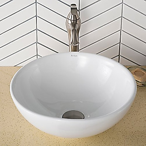 Kraus KCV-141 White Round Ceramic Bathroom Sink 15.7 Inch