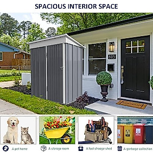 Outdoor Storage Shed, Amopatio Heavy Duty Galvanized Metal Garden Shed Backyard Storage Shed Outside Tool Storage Shed House (5' x 3', Grey)