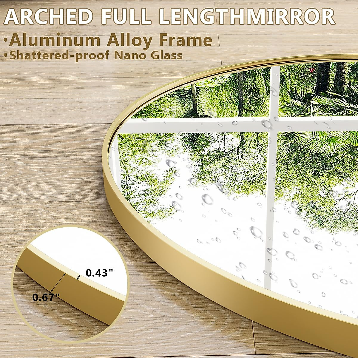 Easly 71"x30" Extra Large Arched Full Length Mirror - Leaning Mirror Arch Wall-Mounted Mirrors - Aluminum Alloy Frame Modern Simple Home Decor - for Living Room Bedroom Cloakroom, Gold