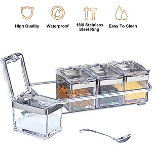 Aogist Kitchen Spice Pots 4 Pieces Clear Seasoning Box, Storage Container Condiment Jars Acrylic Seasoning Box with Cover and Spoon