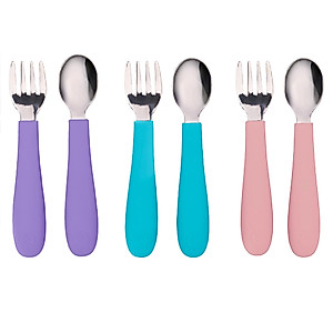 WeeSprout Toddler Utensils, 3 Forks & 3 Spoons, 18/8 Stainless Steel & Food Grade Silicone, Thick Easy-Grip Handles, Perfect Length For New Self Feeders, Gentle On Gums & Teeth, Dishwasher Safe