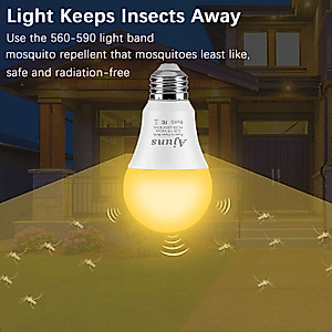 Ajuns Dusk to Dawn Bug Bulb Outdoor Sensor Yellow Bug Light Bulbs Automatic On/Off，for Terrace, Deck, Backyard, Porch, 7W Yellow Lights 2000K, 2 Packs
