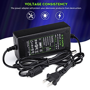 DC 12V 3A Power Adapter, US Plug, 4.6FT Power Cord, 36 Watt AC 100-240V to DC 12Volt Transformers, Switching Power Supply for LED Strip Light, Camera, Wireless Router 2.1mm X 5.5mm