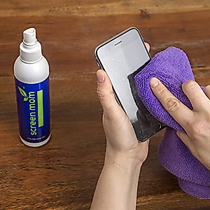 Screen Mom Screen Cleaner Kit for LED & LCD TV, Computer Monitor, Phone, Laptop, and iPad Screens – Includes 8oz Spray Bottle and Large Premium Microfiber Cloth
