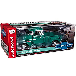 1957 Chevy 3100 Stepside Pickup Truck Ocean Green Hemmings Motor News Magazine Cover Car (August 2016) 1/18 Diecast Model Car by Auto World AW293