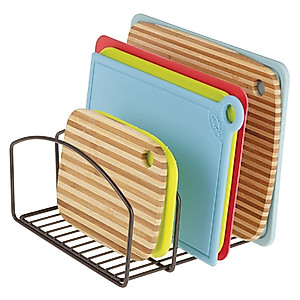 mDesign Steel Cookware Holder, Storage Organizer Rack with Three Slots for Kitchen Cabinet, Pantry, Holds Pans, Pots, Lids, Cookie Sheets, Cutting Boards - Concerto Collection - 2 Pack - Bronze