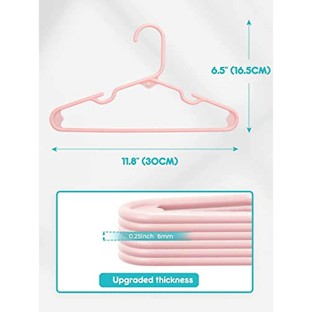 Smartor Pink Plastic Baby Hangers 60 Pack, Durable Kids Hangers with Dividers, Space Saving Baby Clothes Hangers for Closet, Cute Baby Hangers for Nursery, Clothing Hangers for Infant, Baby, Kids