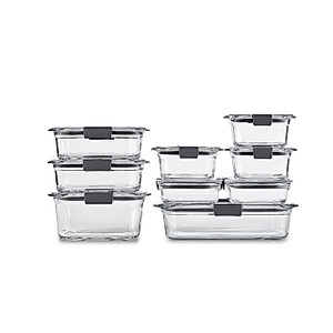 Rubbermaid Brilliance Glass Storage Set of 9 Food Containers with Lids (18 Pieces Total), Set, Assorted, Clear