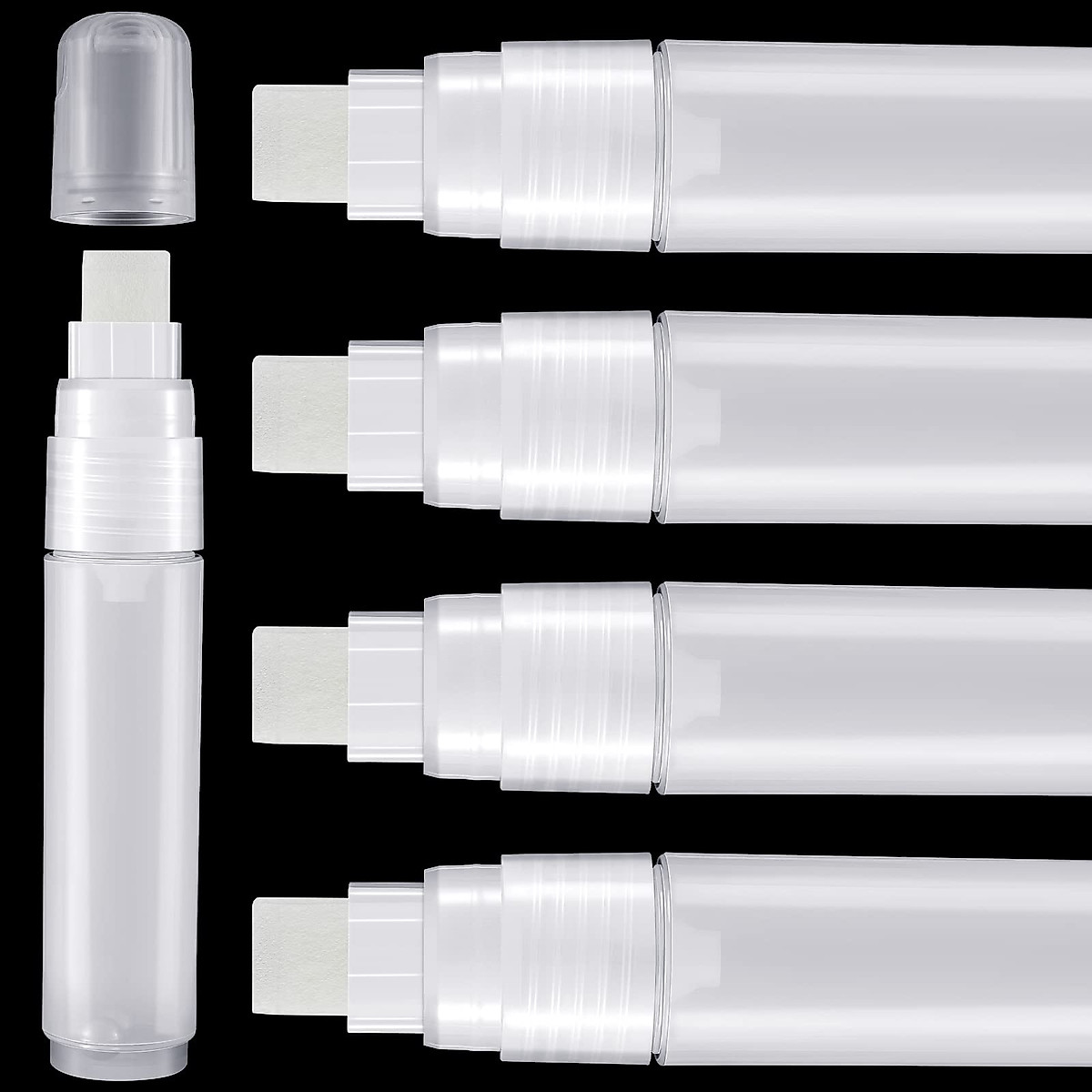 4 Pack White Paint Pens Empty Acrylic Permanent Marker Clear White Marker Pen Fine Point Empty Refillable Markers Empty Markers for Rock Painting Wood Ceramic Metallic Graffiti Paper Drawing (15 mm)