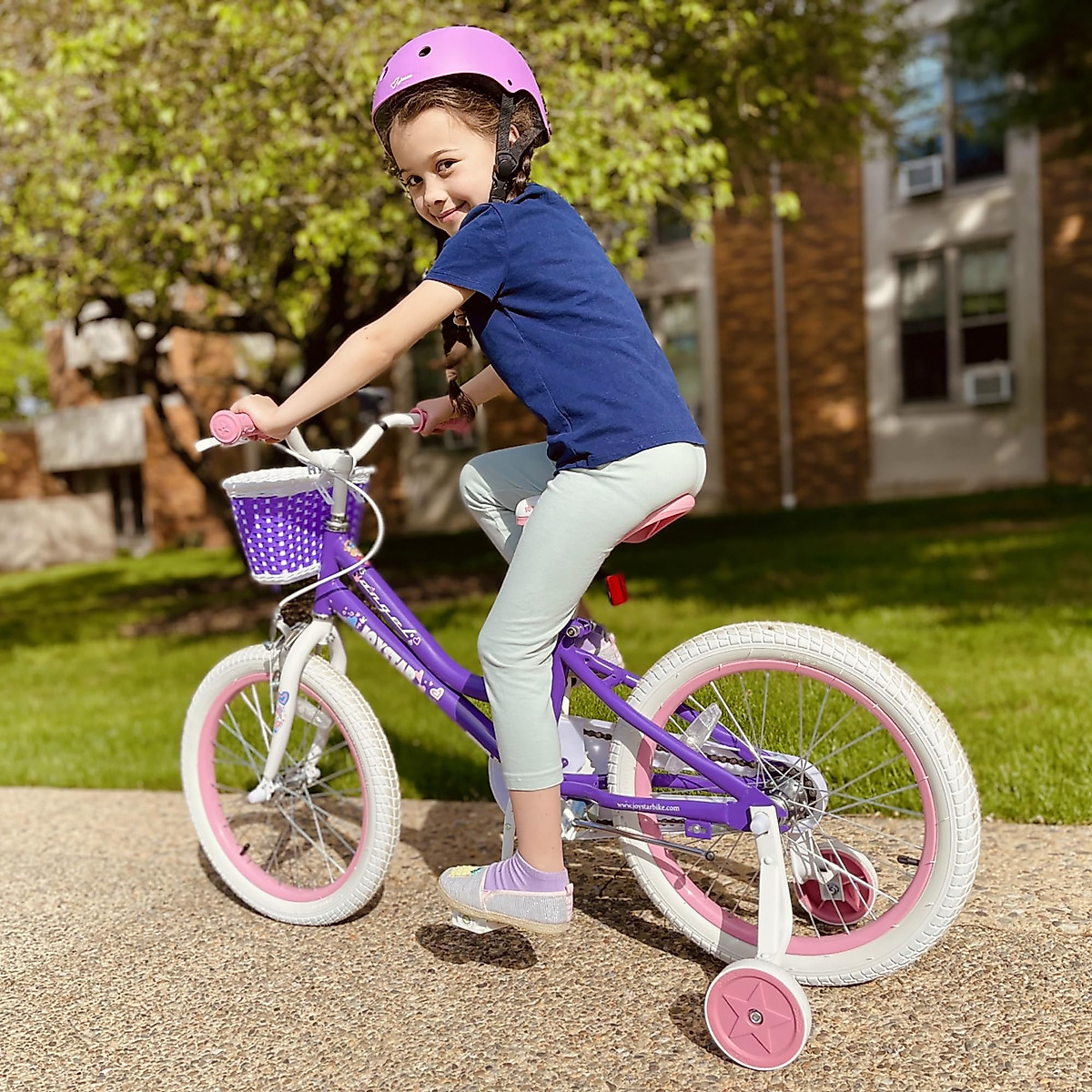 JOYSTAR 18 Inch Girls Bike for 5 6 7 8 9 Years Old Kids Bike for Ages 5-8 Years Girls with Training Wheels and Basket 18" Children Bikes Bicycle with Handbrake in Purple