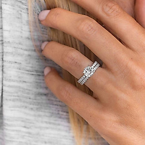 1-1/2 Carat(ctw) Moissanite Wedding Ring Sets for Women,10K 14K 18K Real Gold Engagement Ring Sets,Bridal Sets with Free Engraving Size 5-11 (925 Sterling Silver)