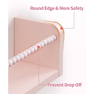 Maxpeuvon Nursery Book Shelves, Set of 3 Kids Bookshelves Natural Wood Wall Mount Organizer with Towel Bar Hanging Nursery Decor for Kids Room, Playroom, Bedroom and Kitchen, Pink