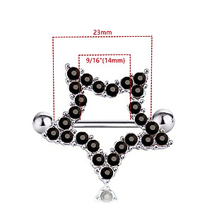 Salwosai 14G Stainless Steel Nipple Rings Glitter CZ Star Straight Barbell Bars Tongue Ring Body Piercing Jewelry