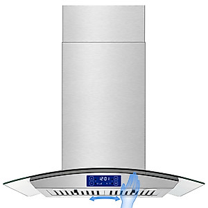 JOEAONZ Island Range Hood 30 Inch 700 CFM Gesture & Touch Control Ceiling Mount Stainless Steel Kitchen Vent Hood, Kitchen Exhaust Hood, Ducted/Ductless Convertible 3-speed Ventilation Fan Switchable