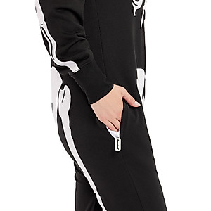 Tipsy Elves Halloween Skeleton Costume for Women - Comfy Easy Adult Onesie Jumpsuit - Front and Back Print with Zip Up Mask - Women's White Skeleton Jumpsuit Halloween Costume Size Medium