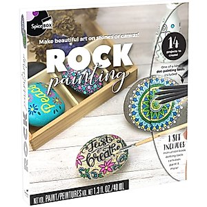 SpiceBox Rock Painting Kit for Adults and Teens, DIY Arts and Crafts Creative Activities, Make Your Own Painted Rocks, Multi Colors, (13459)
