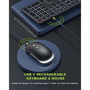 seenda Wireless Backlit Keyboard and Mouse Combo, 2.4G USB Silent Keyboard and Mouse Rechargeable Full-Size Ultra Slim Keyboard & Mouse Set for Windows PC Computer, Laptop, Desktop