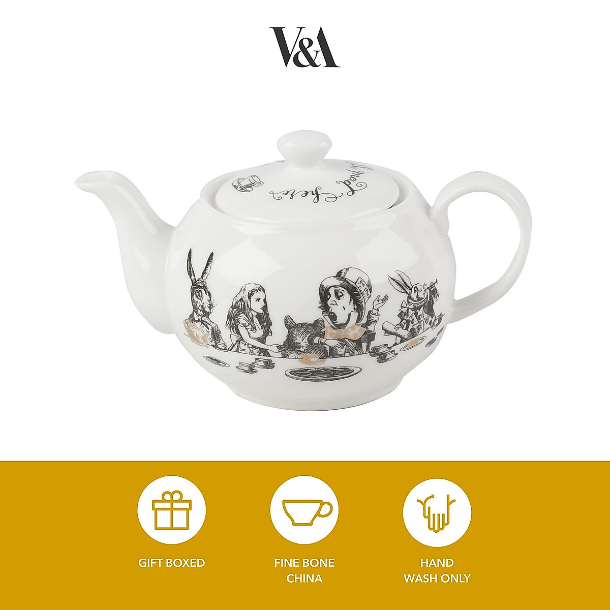 V&A Alice in Wonderland Mini Teapot, 450 ml, White