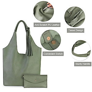 Montana West Hobo Purses and Handbags for Women Vegan Leather Shoulder Bag Top Handle Purse Set 2 pcs with Tassel MWC2-079LGN