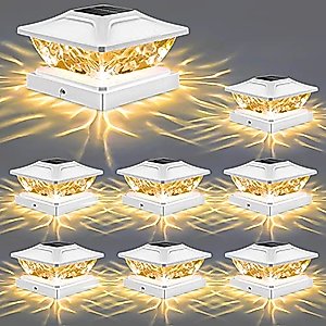 Solar Post Cap Lights Outdoor: 8 Pack Bright 2 Modes LED Solar Fence Deck Lights for 3.5x3.5 4x4 4.5x4.5 5x5 Wooden Posts, IP65 Waterproof Solar Powered Lights for Garden Porch Patio Step Decorations