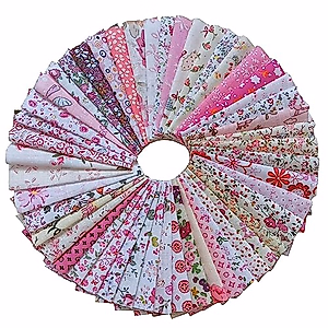 50PCS 4 X4 Inches Different Patterns Pink Cotton Craft Printed Fabric DIY Handmade Material Set Bundle Patchwork Squares for Home Crafts Sewing Scrapbooking Quilting
