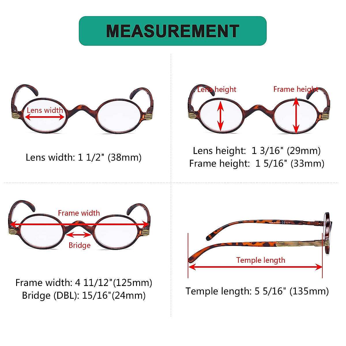 Eyekepper Small Oval Round Reading Glasses Vintage Mini Reader Eyeglasses for Men Women Reading with Spring Hinges Tortoise Frame +1.50