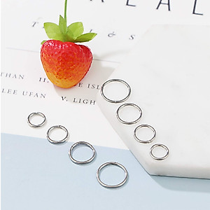 Jstyle 8Pcs 18G Stainless Steel Hinged Clicker Segment Nose Ring Hoop Piercing for Men Women Cartilage Daith Tragus Sleeper Earrings Improved Clasp 6-12MM,Silver Tone